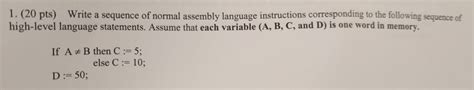 Solved Write A Sequence Of Normal Assembly Language