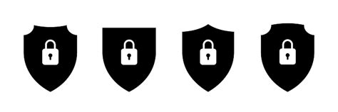벡터 그림 안에 닫힌 자물쇠가 있는 다양한 모양의 검은 방패 추상 안티 바이러스 보안 컬렉션 흰색으로 격리 된 인터넷 데이터 보호 아이콘 0명에 대한 스톡 벡터 아트 및