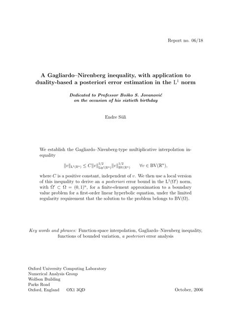 Pdf A Gagliardo Nirenberg Inequality With Application To Duality