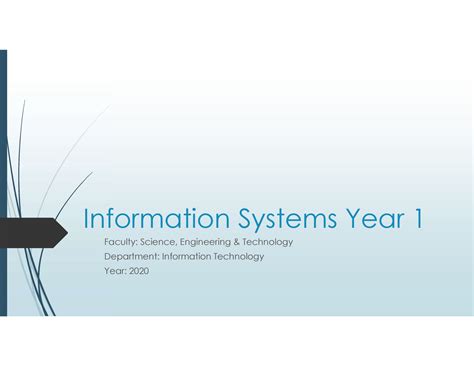 Information Systems 1 Lecture Notes 1 Information Systems Year 1 Faculty Science