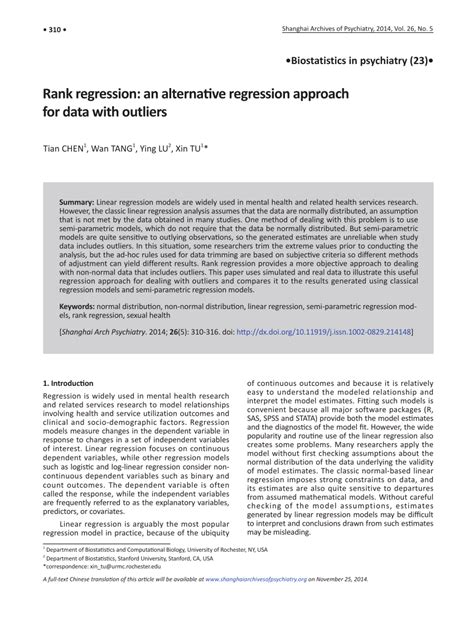 Pdf Rank Regression An Alternative Regression Approach For Data With Outliers