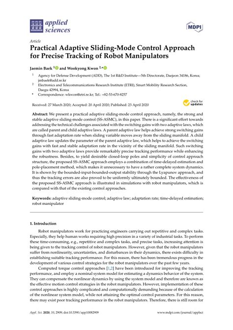 PDF Practical Adaptive Sliding Mode Control Approach For Precise Tracking Of Robot Manipulators