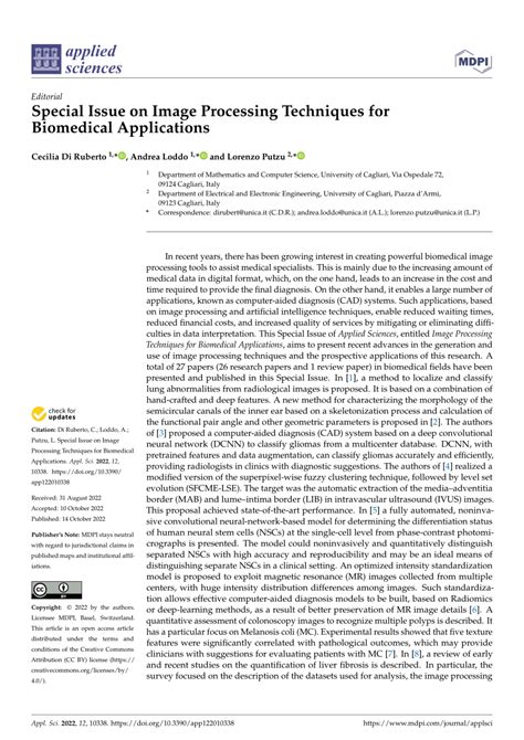 Pdf Special Issue On Image Processing Techniques For Biomedical Applications