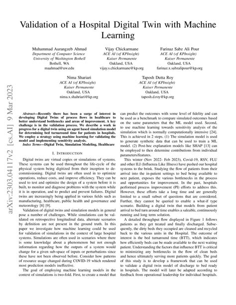 Validation Of A Hospital Digital Twin With Machine Learning Deepai