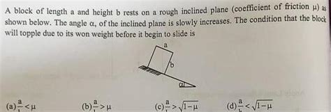 [answered] A Block Of Length A And Height B Rests On A Rough Inclined Kunduz