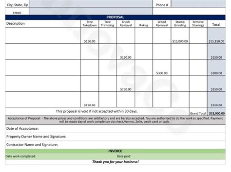 Tree Service Quote Arborist Estimate Tree Trimming Tree Removal Arborist Templates Tree