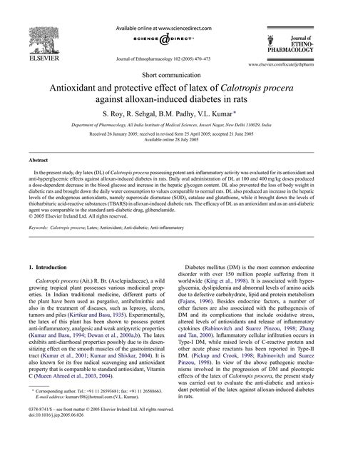Antioxidant And Protective Effect Of Latex Of Calotropis Procera Pdf