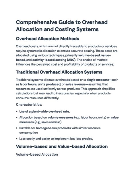 Comprehensive Overview Of Overhead Allocation Methods And Costing