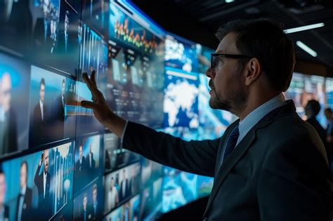 Businessman Analyzing Data On A Large Screen Display Premium Ai Generated Image