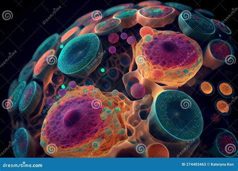 Human Cells Under Microscope Generative Ai Illustration Stock