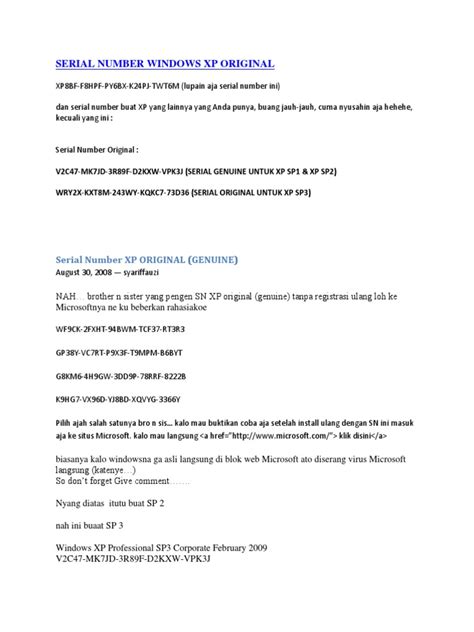 Serial Number Windows Xp Original Pdf