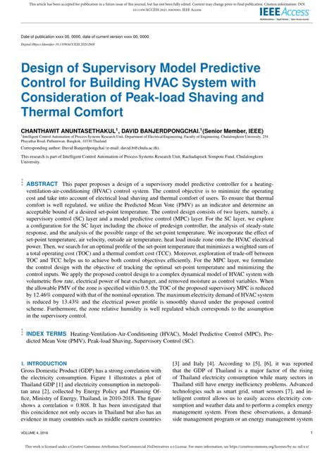 Pdf Design Of Supervisory Model Predictive Control For Building Hvac