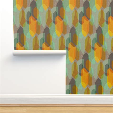 mid century colour blocks {mint gold} wallpaper spoonflower
