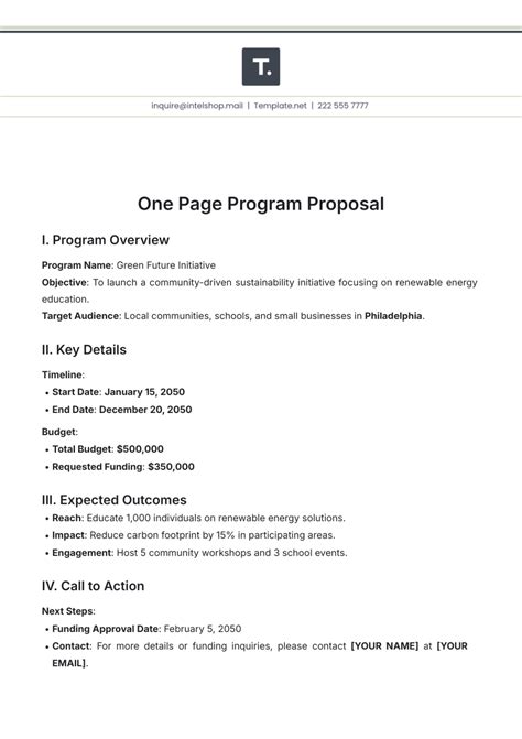 Free One Page Program Proposal Template To Edit Online