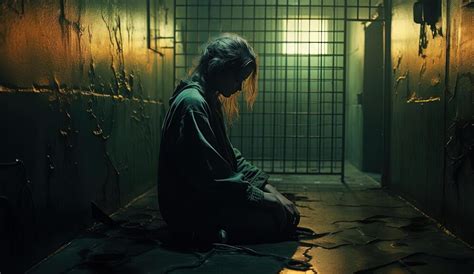 Premium Photo A Woman Is Sitting In An Empty Cell In The Style Of Halloween