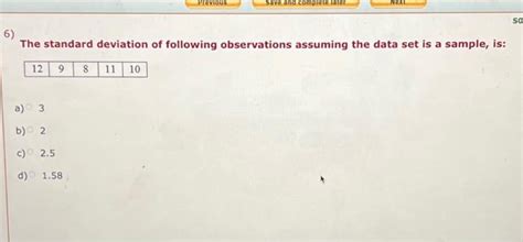 Solved The Standard Deviation Of Following Observations Chegg