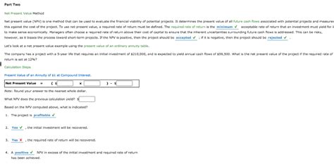 Solved Part Two Net Present Value Method Net Present Value Chegg Com