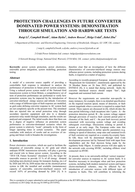 Pdf Protection Challenges In Future Converter Dominated Power Systems
