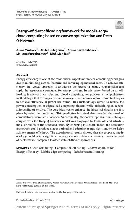 Pdf Energy Efficient Offloading Framework For Mobile Edgecloud