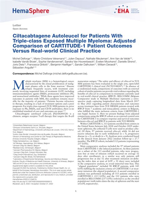 Pdf Ciltacabtagene Autoleucel For Patients With Triple Class Exposed Multiple Myeloma