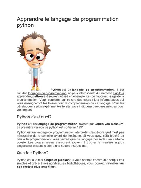 apprendre le langage de programmation python pdf