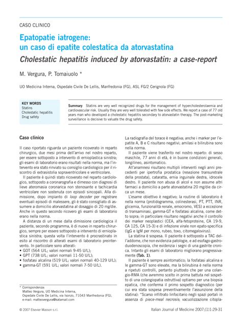 Pdf Cholestatic Hepatitis Induced By Atorvastatin A Case Report