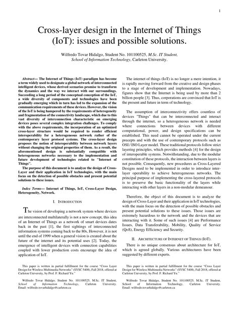 Pdf Cross Layer Design In The Internet Of Things Iot Issues And