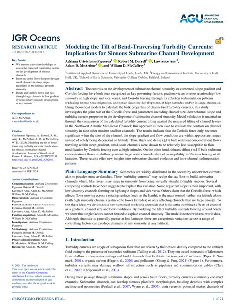 Pdf Modeling The Tilt Of Bend‐traversing Turbidity Currents Implications For Sinuous