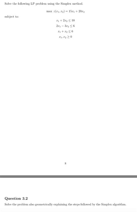 Solved Solve The Following LP Problem Using The Simplex Chegg