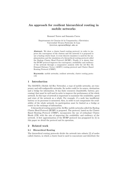 Pdf An Approach For Resilient Hierarchical Routing In Mobile Networks