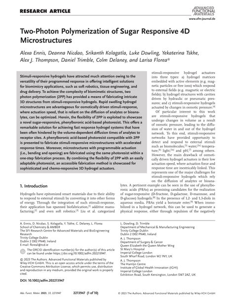 Pdf Two Photon Polymerization Of Sugar Responsive 4d Microstructures