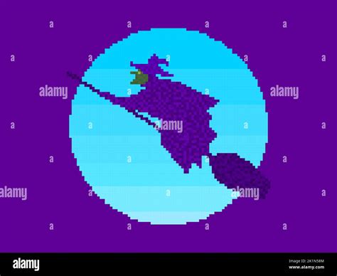 Witch Is Flying On A Broom In Pixel Art Style Flying Witch On The