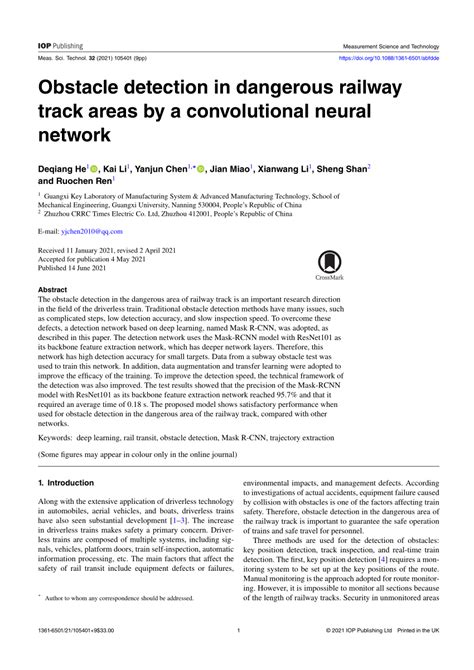 Obstacle Detection In Dangerous Railway Track Areas By A Convolutional