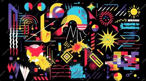 Premium Photo Colorful Geometric Shapes And Lines On Black Background Abstract Modern Art