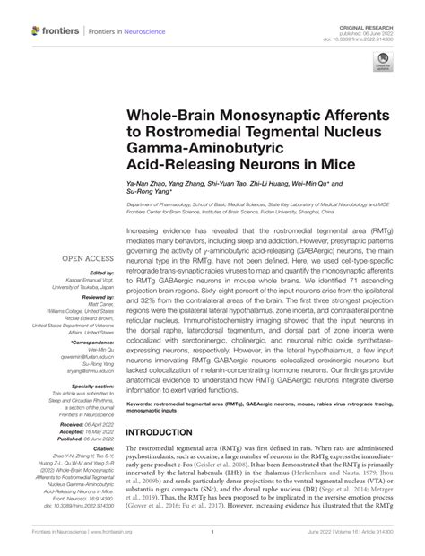 Pdf Whole Brain Monosynaptic Afferents To Rostromedial Tegmental