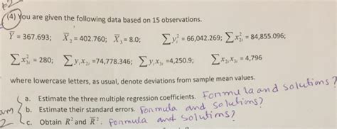 solved 4 you are given the following data based on 15