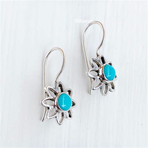 Turquoise Flower Silver Earring Silberuh
