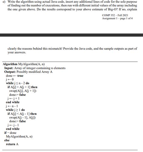 Solved E Write The Algorithm Using Actual Java Code Insert Chegg