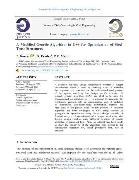 Pdf A Modified Genetic Algorithm In C For Optimization Of Steel