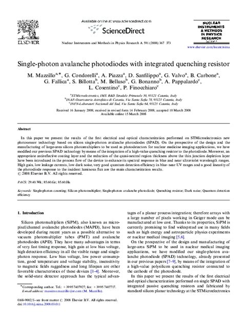 Pdf Single Photon Avalanche Photodiodes With Integrated Quenching