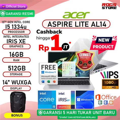 Promo Acer Aspire Lite Al Core I U Gb Gb Ssd Wuxga Ips Paket Basic Gb