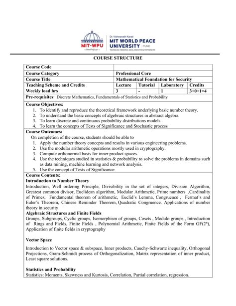 Mathematical Foundation For Security Course Structure