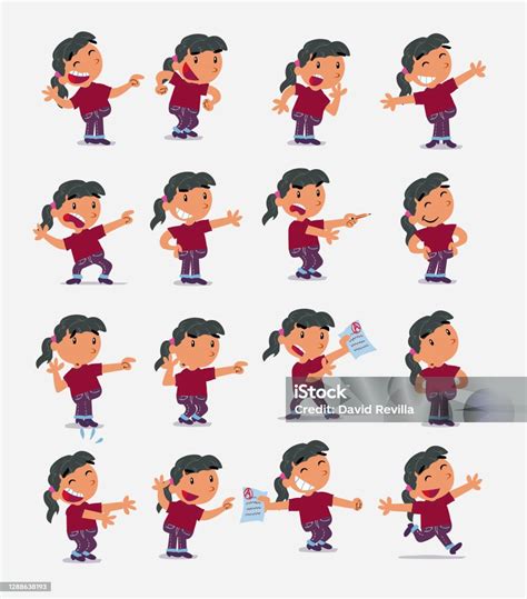 만화 캐릭터 흰색 어린 소녀 서로 다른 자세 태도 및 포즈로 설정하여 격리 된 벡터 일러스트레이션에서 다양한 활동을하고 있습니다