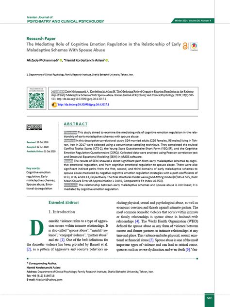 Themediatingroleofcognitiveemotion Pdf Domestic Violence