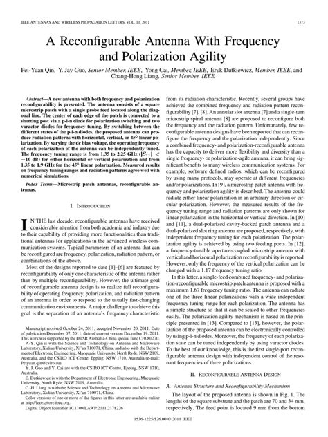 Pdf A Reconfigurable Antenna With Frequency And Polarization Agility