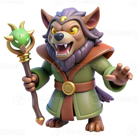 Serene Traditional 3d Cartoon Wolf Wizard Illustration High Quality 56754668 Png