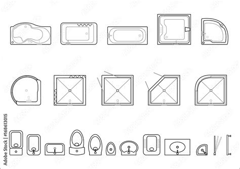 Set Of Icons For Architectural Plans Plumbing From Baths Sinks And