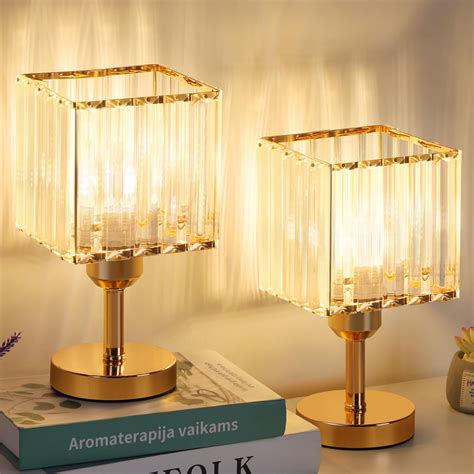 Oyeal Small Table Lamp Gold Lamps Set Of 2 With Crystal Lampshade And