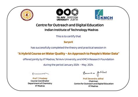 Surya K On Linkedin Successfully Completed “a Hybrid Course On Water Quality An Approach To