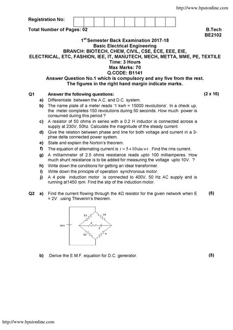 Btech 1 Sem Basic Electrical Engineering Be2102 2018 Registration No Total Number Of Pages 0